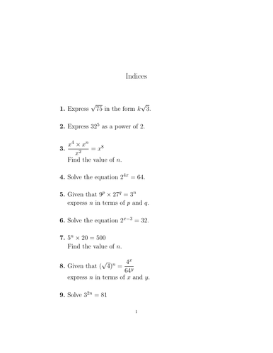 Indices-harder questions worksheet no 3 (with detailed solutions ...