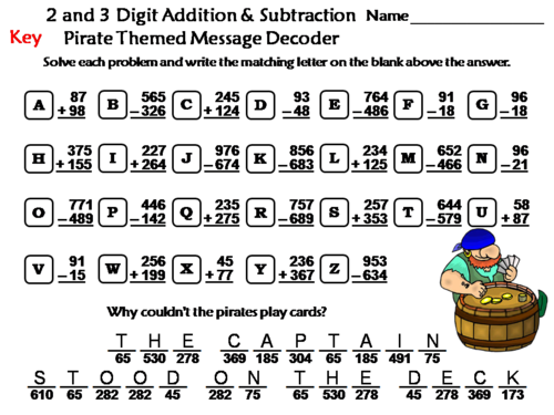 2 and 3 Digit Addition & Subtraction With Regrouping Pirate Themed Math ...