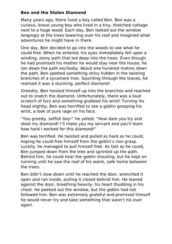 Finding Tale - Short Story - Ben and the Stolen Diamond - LKS2 ...