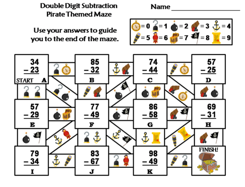 Double Digit Subtraction Activity: Pirate Themed Math Maze | Teaching ...