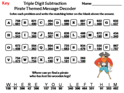 Triple Digit Subtraction Activity: Pirate Themed Math Message Decoder ...