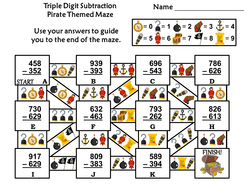 Triple Digit Subtraction Activity: Pirate Themed Math Maze | Teaching ...