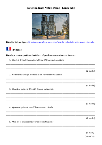 Cathedrale Notre-Dame de Paris- Incendie- A Level French | Teaching ...