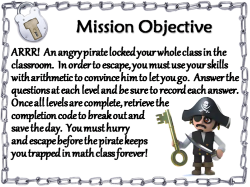 Missing Addends Addition and Subtraction Activity: Pirate Theme Escape ...