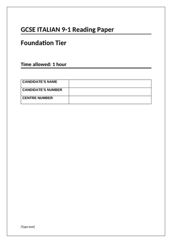 Italian Reading Foundation Paper AQA-style | Teaching Resources