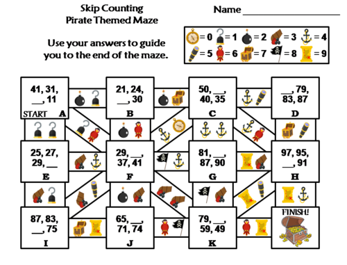 Skip Counting by 2, 3, 4, 5, 10 Activity: Pirate Themed Math Maze ...