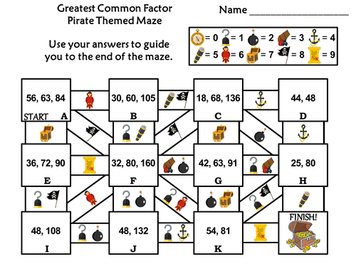 Greatest Common Factor Activity: Pirate Themed Math Maze | Teaching ...