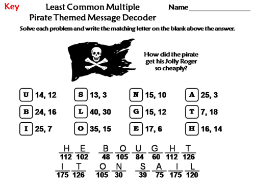 Least Common Multiple Activity: Pirate Themed Math Message Decoder ...