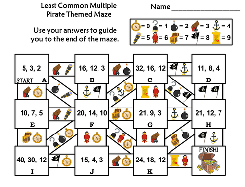 Least Common Multiple Activity: Pirate Themed Math Maze | Teaching ...