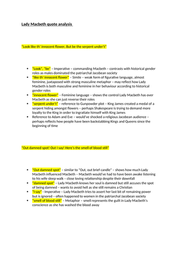 9-1 GCSE English Lady Macbeth Analysis | Teaching Resources