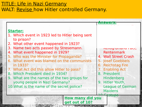 REVISION Life in Nazi Germany/Control (Edexcel 9-1: Weimar and Nazi ...