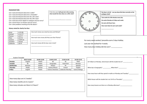 Year 6 Timetable and Tables Assessment Worksheets - Working Towards ...