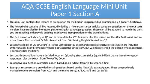 AQA English Language 9-1 Paper 1 Section A Revision Unit 2019 FREE ...