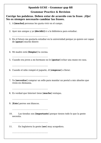 Spanish GCSE Grammar Revision & Practice: adjective & verb manipulation ...