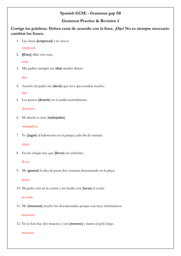 Spanish GCSE Grammar Revision & Practice: adjective & verb manipulation ...