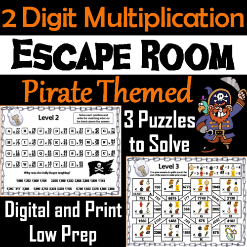 Two Digit Multiplication Activity: Pirate Themed Escape Room Math ...