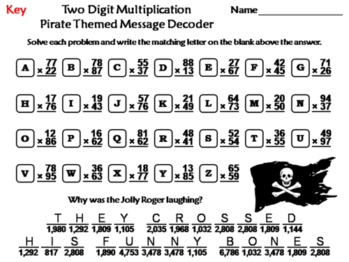 Two Digit Multiplication Activity: Pirate Themed Math Message Decoder ...