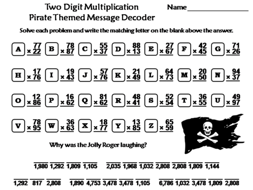 Two Digit Multiplication Activity: Pirate Themed Math Message Decoder ...