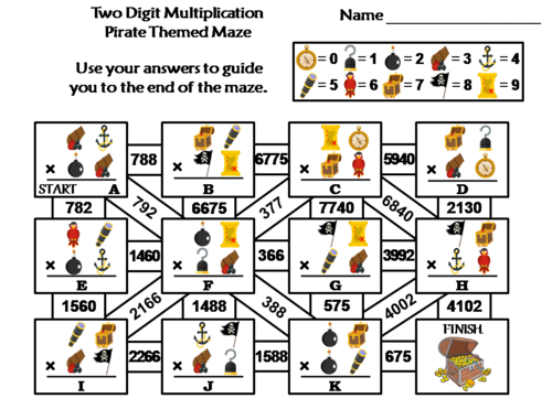 Two Digit Multiplication Activity: Pirate Themed Math Maze | Teaching ...