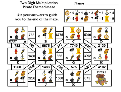 Two Digit Multiplication Activity: Pirate Themed Math Maze | Teaching ...