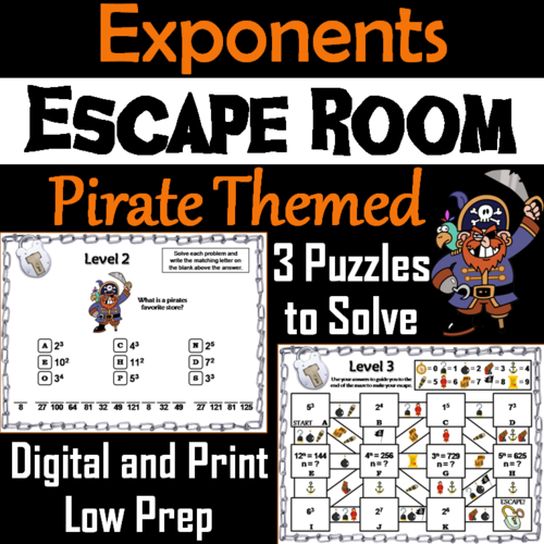 Exponents Activity: Pirate Themed Escape Room Math 5th 6th 7th 8th ...