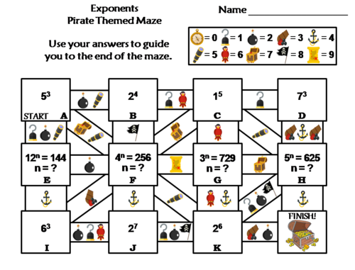 Exponents Activity: Pirate Themed Math Maze | Teaching Resources
