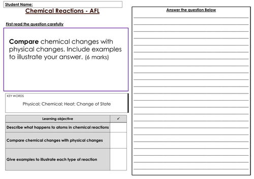 KS3 Chemical Reactions Six Mark Question | Teaching Resources
