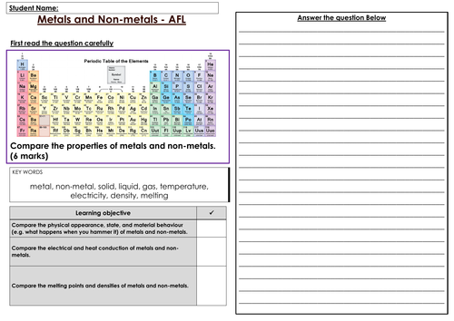 KS3 Metals & Non-metals six mark Question | Teaching Resources
