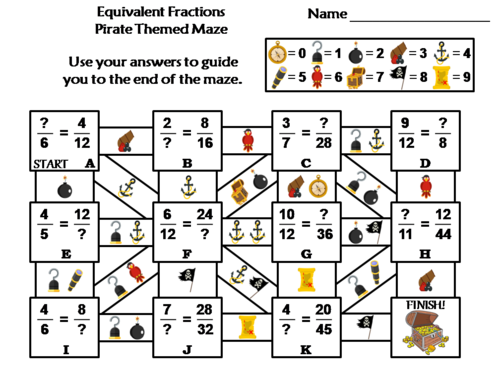 Equivalent Fractions Activity: Pirate Themed Math Maze | Teaching Resources