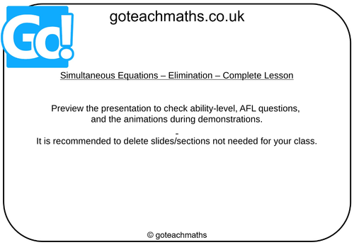 Simultaneous Equations - Elimination - Complete Lesson | Teaching Resources Simultaneous Equations - Elimination - Complete Lesson | Teaching Resources