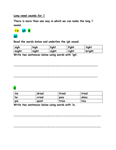 Phonics Long Vowel sounds complete set of worksheets x10 Year 1 Year 2 ...