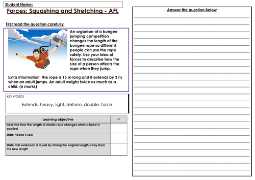 KS3 Forces: squashing and stretching six mark question | Teaching Resources