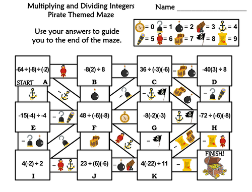 Multiplying and Dividing Integers Activity: Pirate Themed Math Maze ...