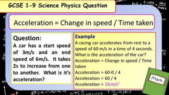 £1 ONLY: 50 GCSE Physics (Science) Acceleration Calculation Revision ...