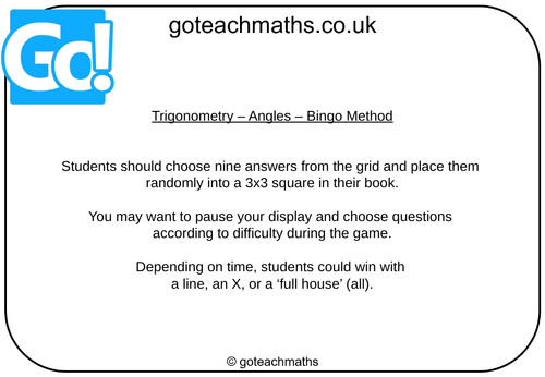 Trigonometry - Angles - Bingo | Teaching Resources