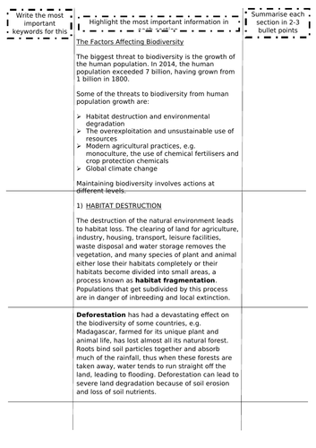 Factors Affecting Biodiversity OCR H420 A Level Biology | Teaching ...