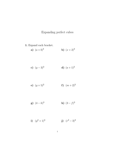 Expanding perfect cubes worksheet (with solutions) | Teaching Resources