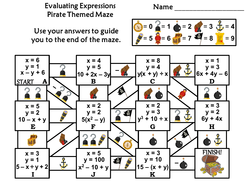 Evaluating Algebraic Expressions Activity: Pirate Themed Math Maze ...
