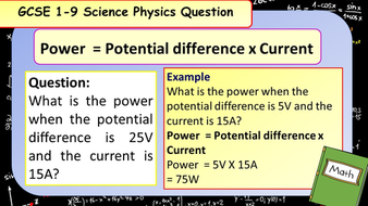 £1 ONLY: 50 GCSE Physics (Science) Power Calculation Revision Questions ...