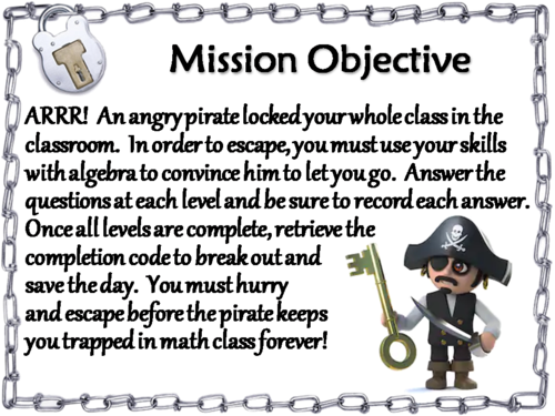 Solving One and Two Step Equations Activity: Pirate Themed Escape Room ...