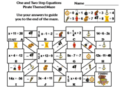 Solving One and Two Step Equations Activity: Pirate Themed Math Maze ...