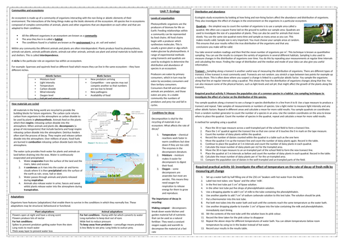 Unit 7 Ecology - summary for Separate Biology AQA | Teaching Resources