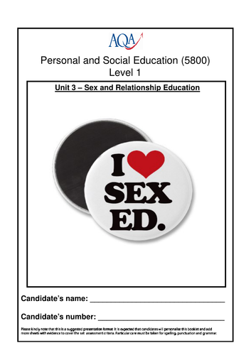 PSHE AQA 5800 Sex Education Unit Booklets | Teaching Resources