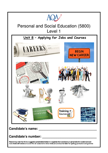 PSHE AQA 5800 Applying for Jobs and Courses Unit Booklets | Teaching ...