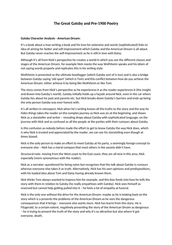 The Great Gatsby & Pre-1900 Poetry Analysis | Teaching Resources