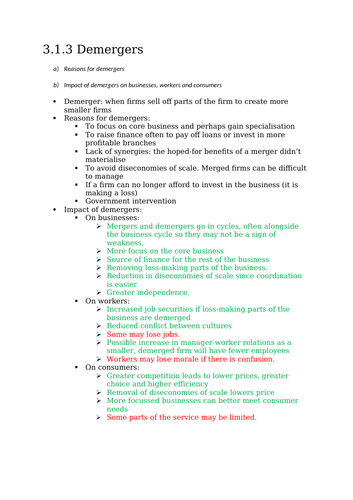 Edexcel Economics A-level Unit 3.1 Business Growth | Teaching Resources
