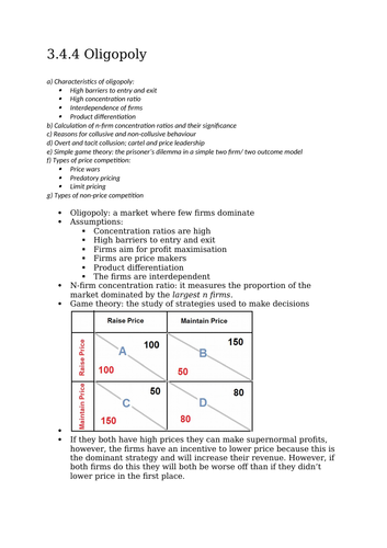 Edexcel A-level Economics Unit 3.4 Market Structures | Teaching Resources
