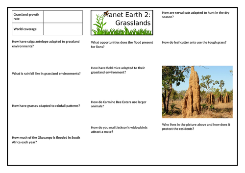 Planet Earth Grasslands Worksheet | Teaching Resources