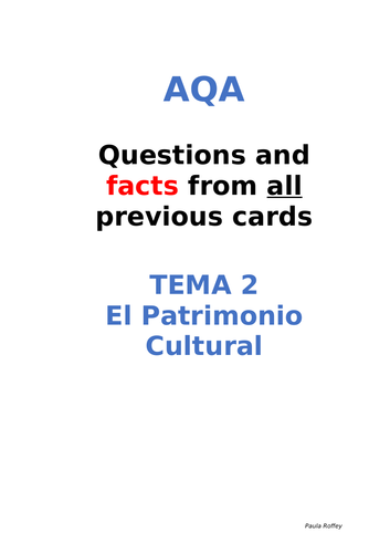 AQA Spanish Facts and Questions Tema 2 - El Patrimonio Cultural UPDATED ...