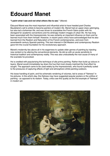 Traditional Fine Artist Factsheets - Art & Design - Research | Teaching ...
